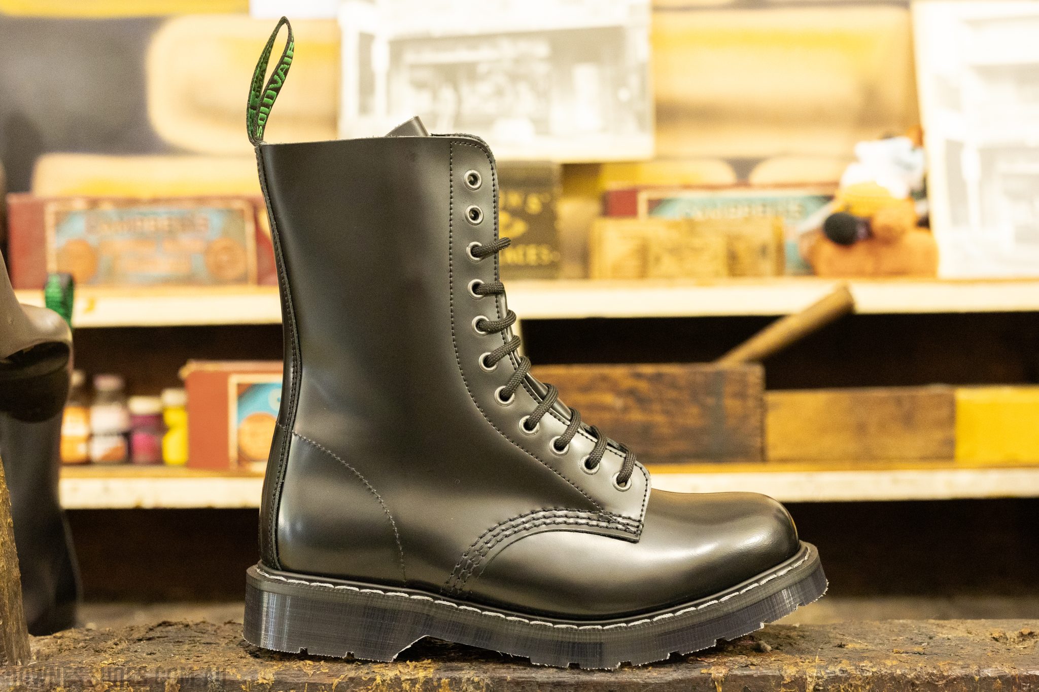 Solovair 11-Eye Derby Boot Black Hi-Shine — Downes