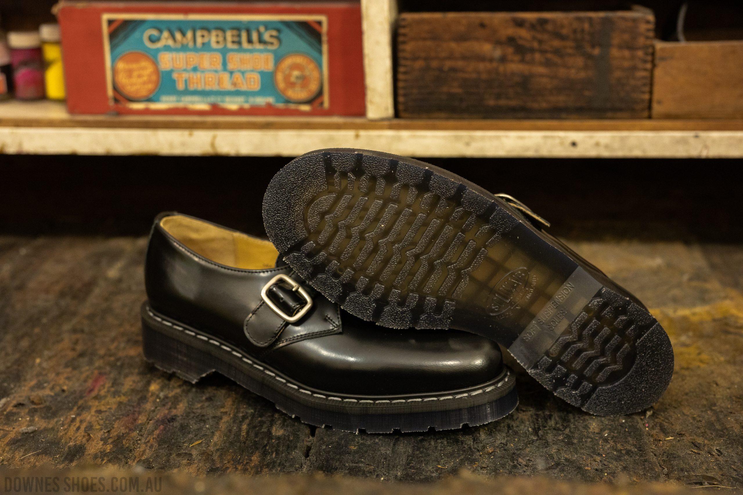 Solovair Single Buckle Monk Shoe Black Hi-Shine — Downes