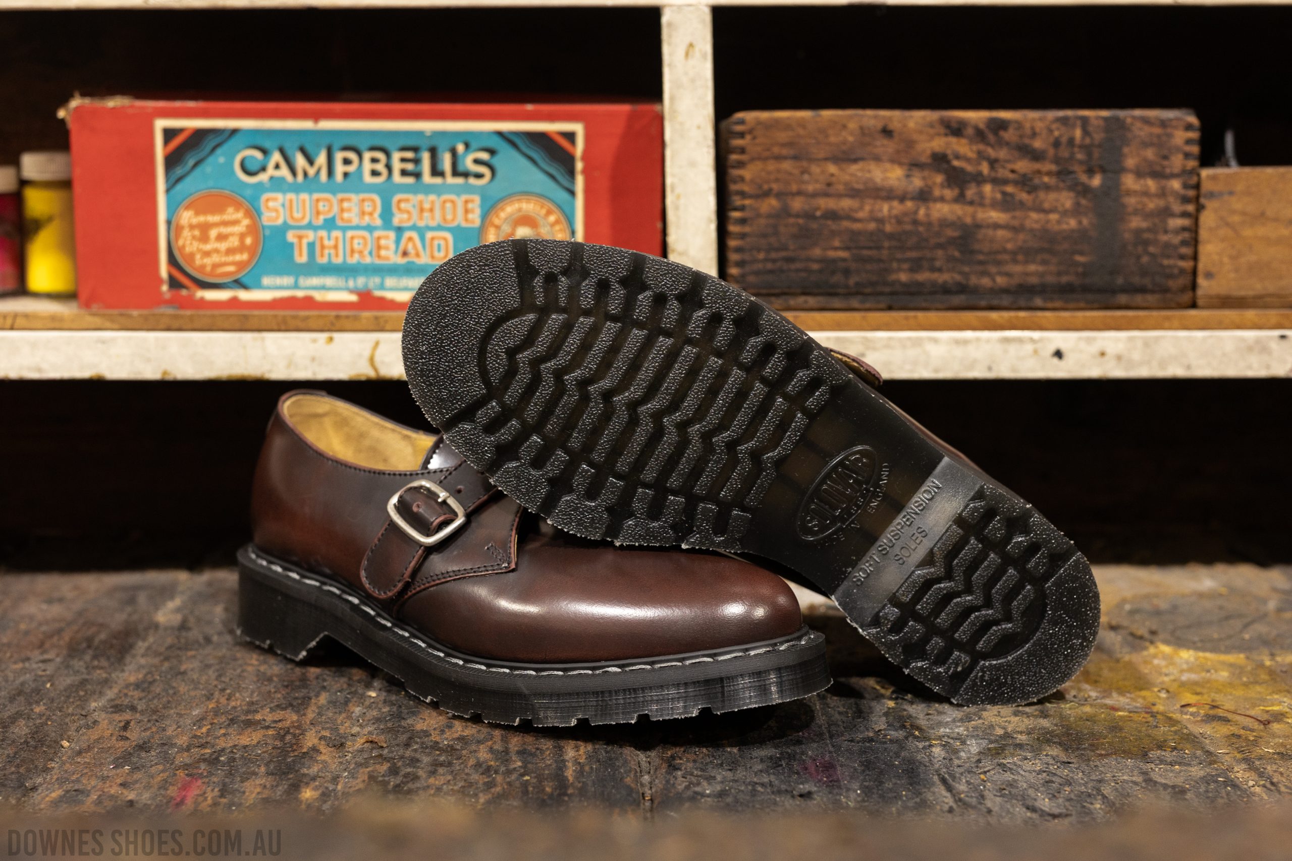 Solovair Single Buckle Monk Shoe Burgundy Rub-Off — Downes