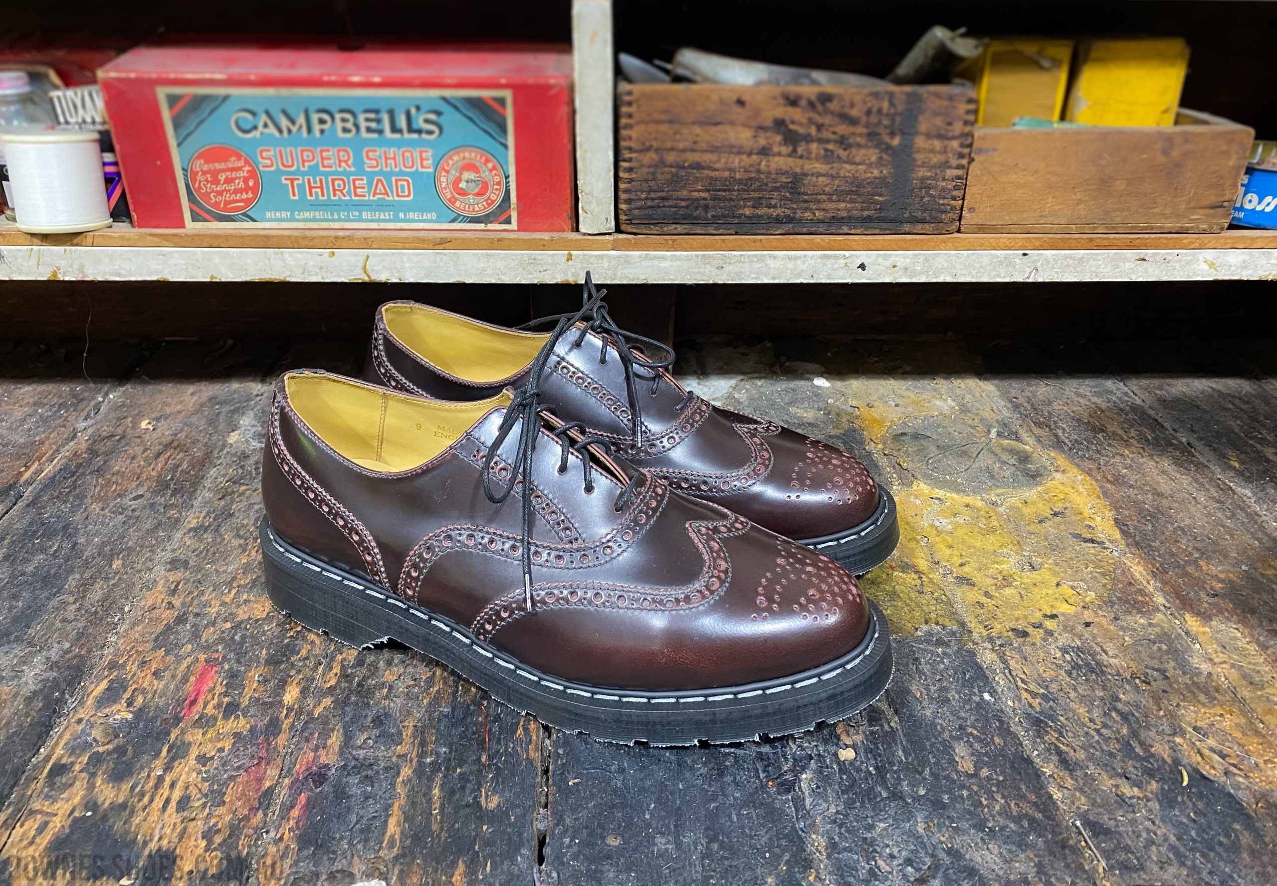 Solovair English Brogue Burgundy Hi-Shine — Downes