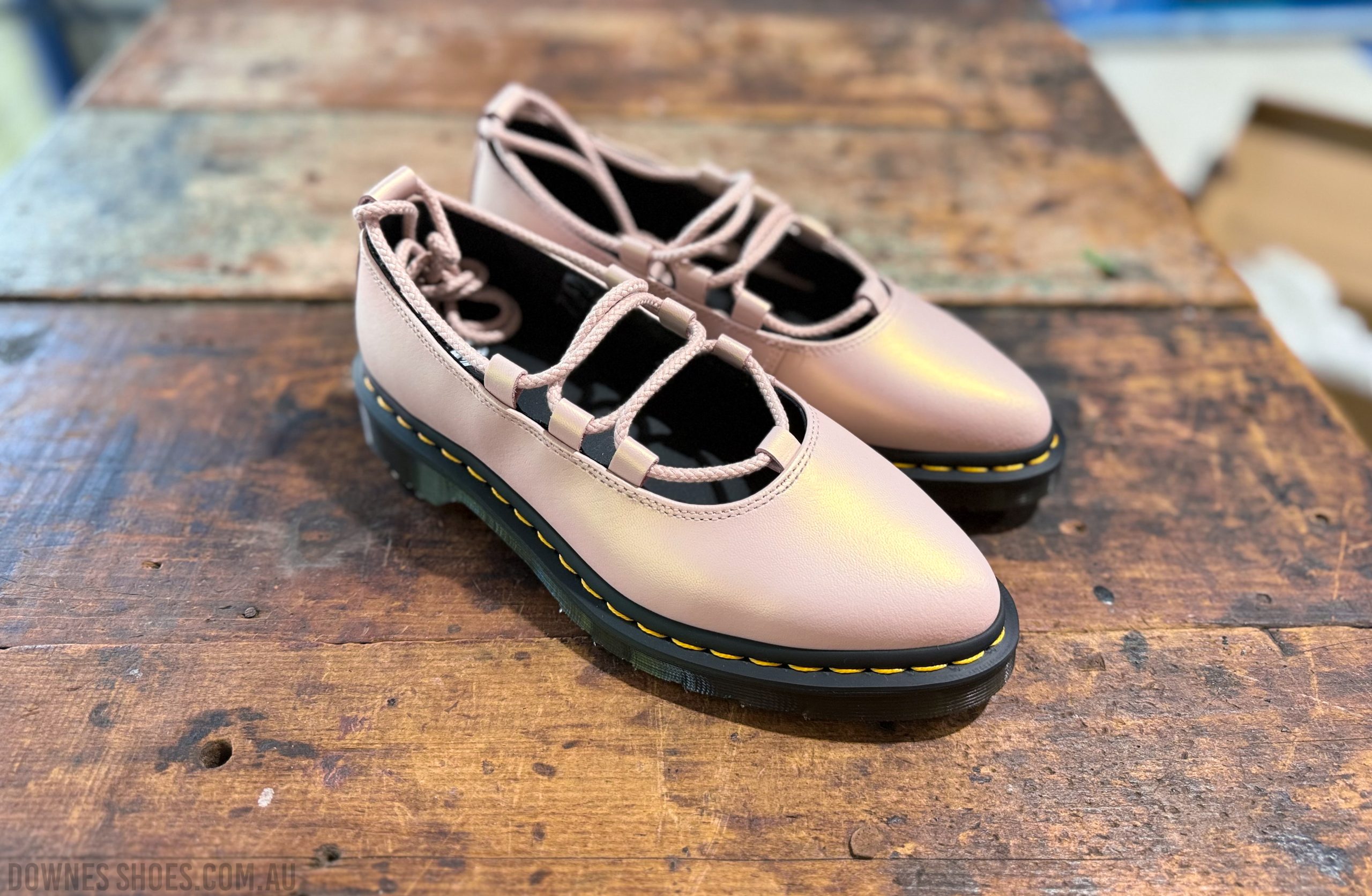 Elphie II Powder Pink and Gold Iridescent Lace Up Shoe — Downes